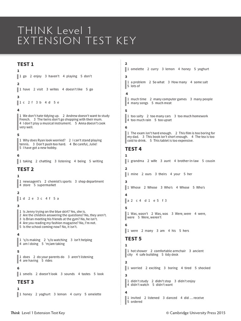 Extension Test Answer Keys | PDF | Leisure