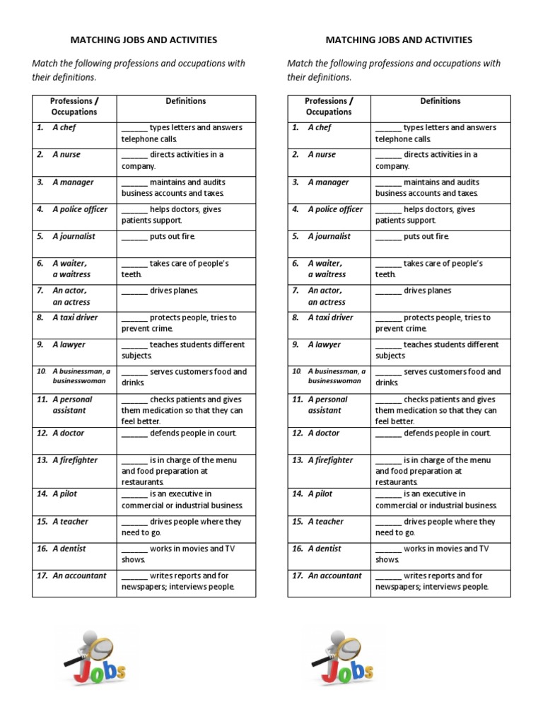 Job Titles and Definitions Matching | PDF | Waiting Staff | Profession