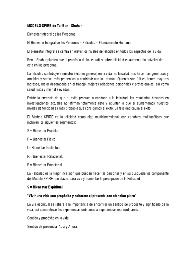 Modelo Spire de Tal Ben Shahar | PDF | Felicidad | Bienestar