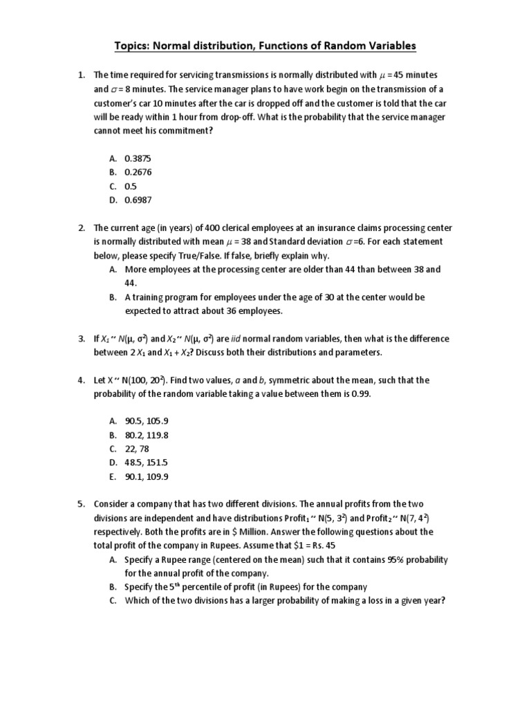 Topics: Normal Distribution, Functions of Random Variables | PDF ...
