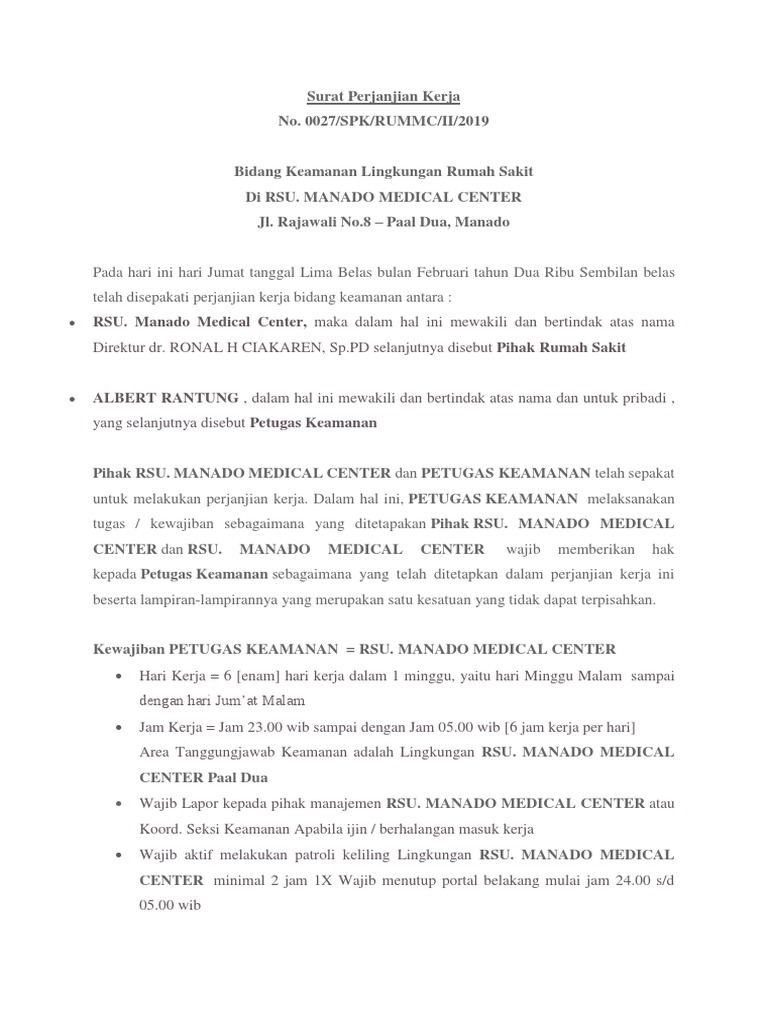 Mou - Security - Surat Perjanjian Kerja - Draft | PDF