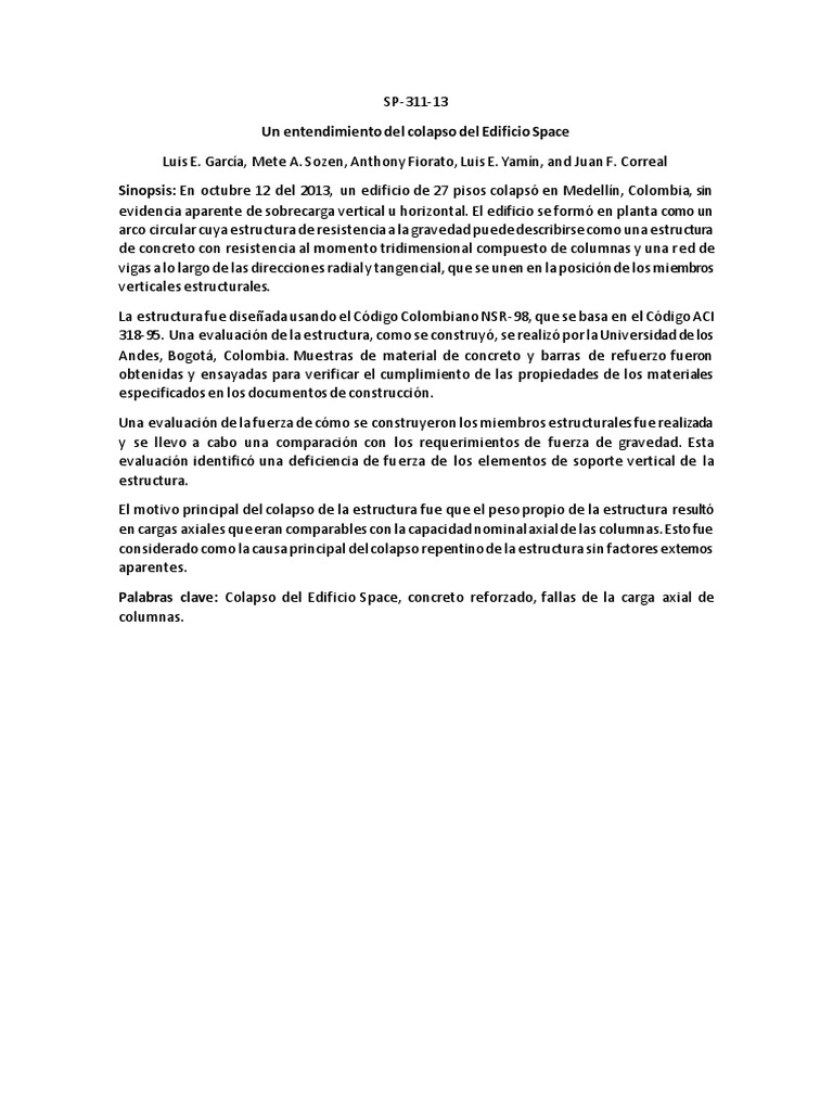 Colapso del Edificio Space en Medellín | PDF | Hormigón | Colombia