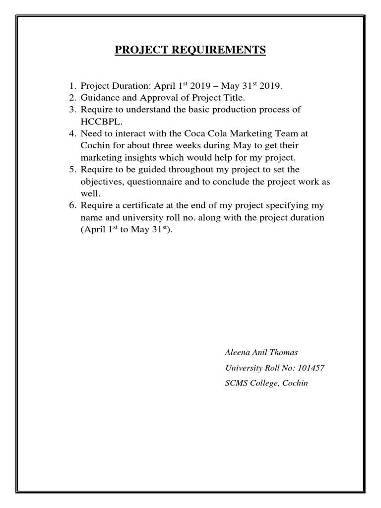 Project Requirements: Aleena Anil Thomas | PDF