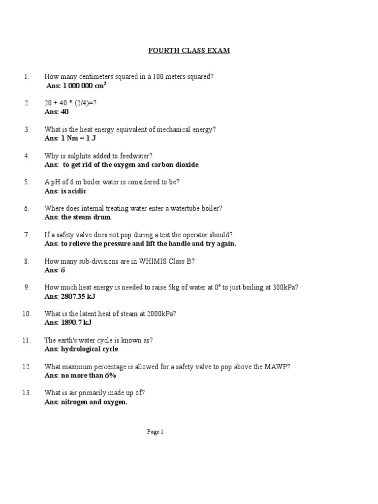 Power Engineering Fourth Class Q and A | PDF | Boiler | Valve