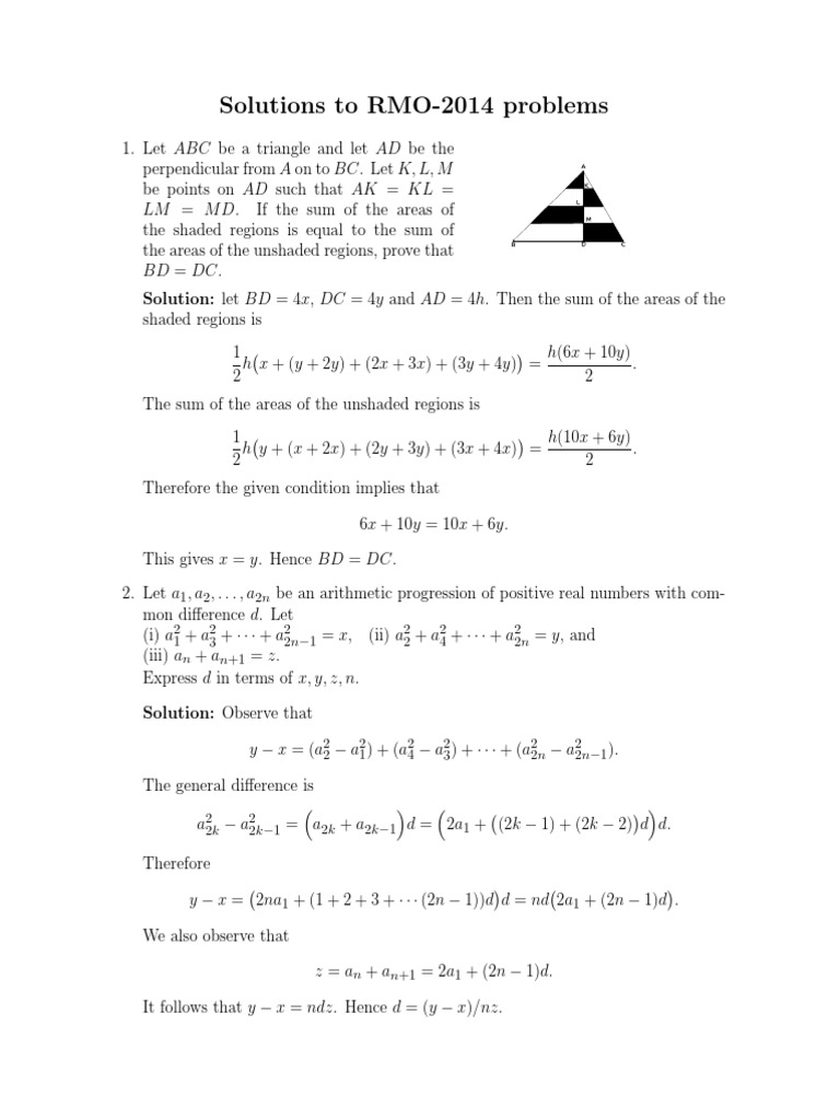 Solutions To RMO-2014 Problems: 1 2 2n 2 1 2 3 2 2n 1 2 2 2 4 2 2n N n+1 | Download Free PDF ...