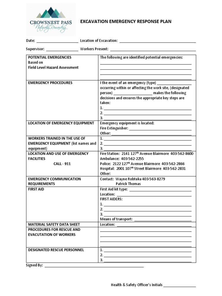 Excavation Emergency Response Plan | PDF | First Aid | Emergency