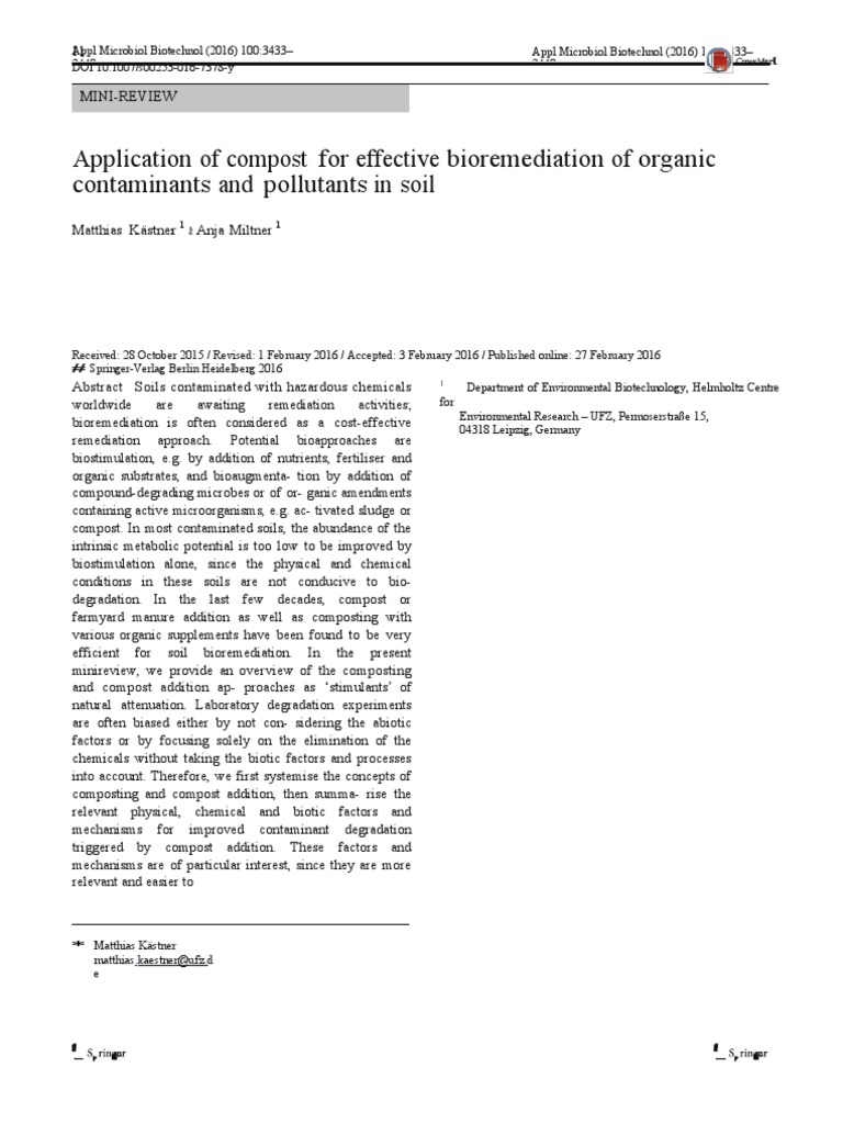 Application of Compost For Effective Bioremediation of Organic ...