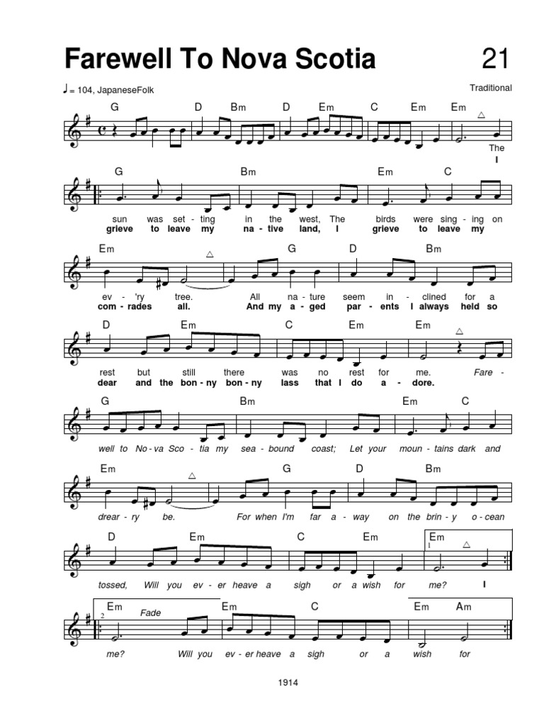 Farewell To Nova Scotia | PDF