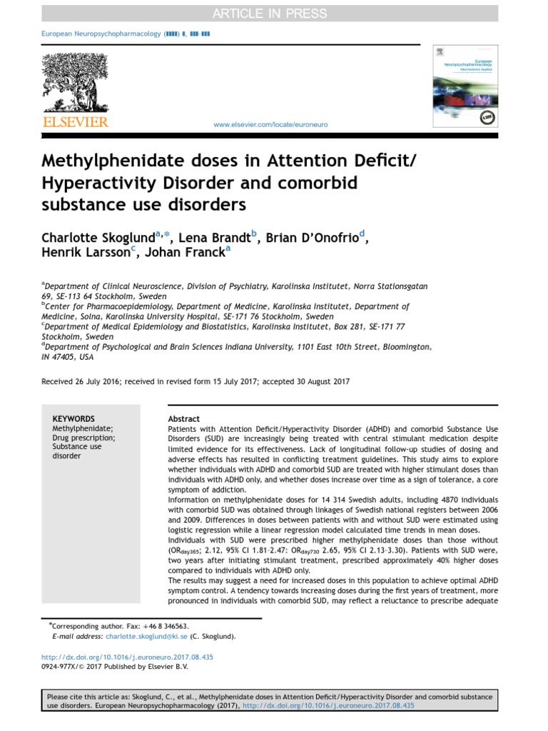 Methylphenidate Doses in Attention de Ficit/ Hyperactivity Disorder and Comorbid Substance Use ...