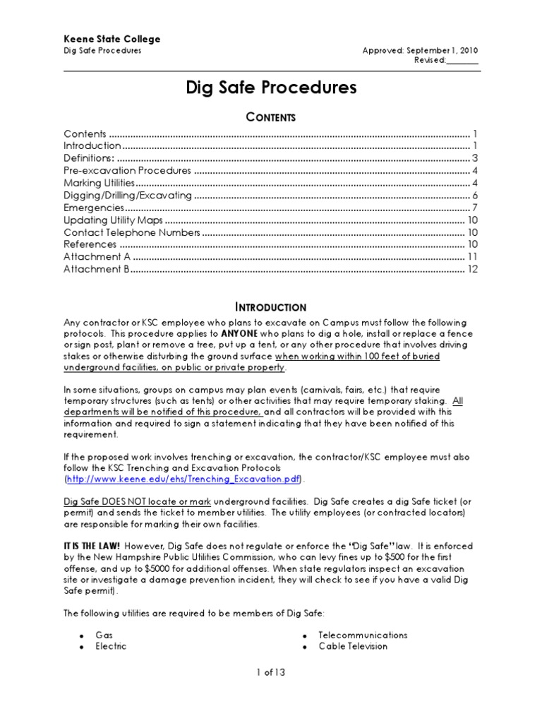 Dig Safe Procedures: Keene State College | PDF | Optical Fiber ...