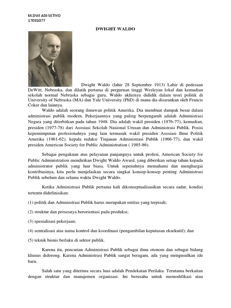 Teori Administrasi Publik Dwight Waldo | PDF | Politik