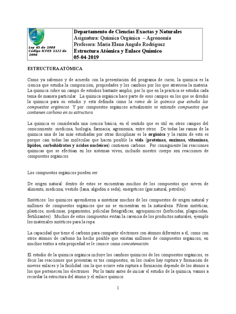 Estructura Atomica Y Enlace Quimico Pdf Enlace Covalente Isómero