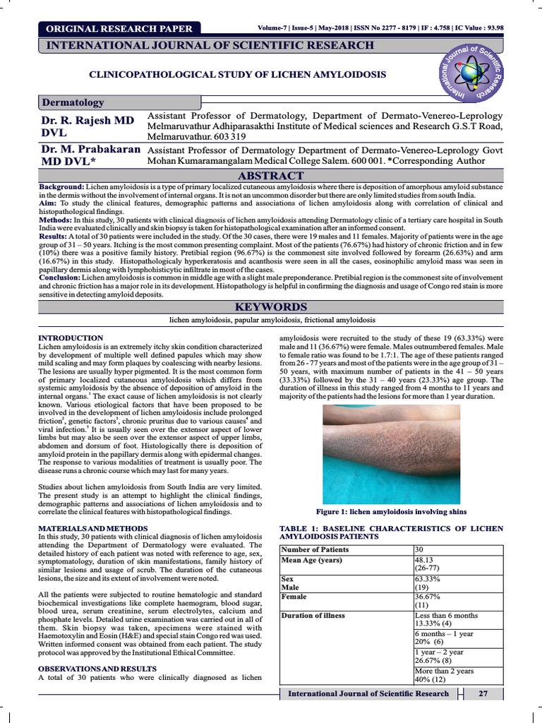 Journal Reading Clinicopathological Study of Lichen Amyloidosis - Kartika Mega Utami Bouw | PDF ...