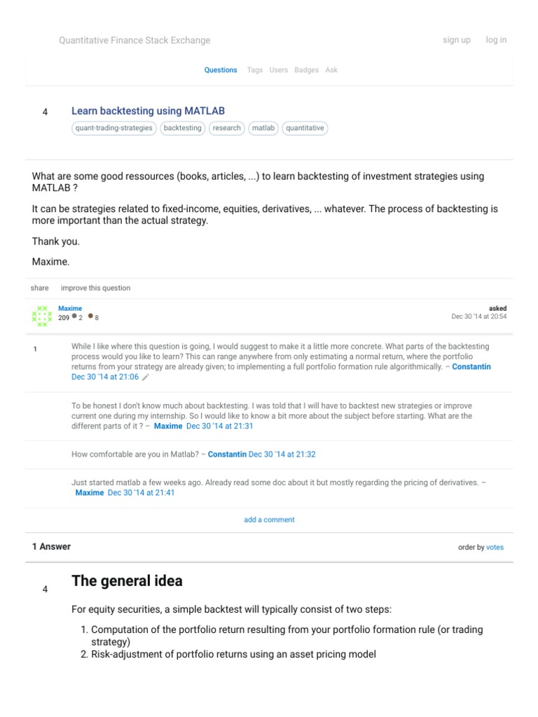 Learn Backtesting Using MATLAB - Quantitative Finance Stack Exchange ...