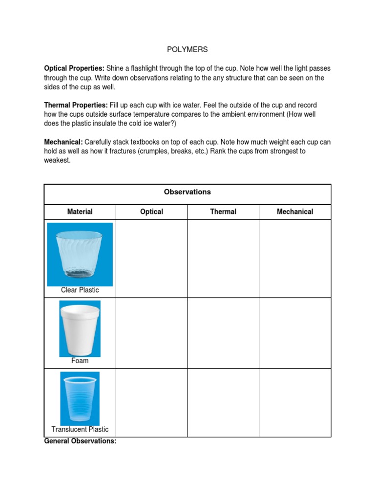 Polymers: Observations | PDF | Games & Activities | Science & Mathematics