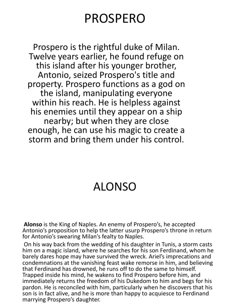Character Introductions and Plot Summary of The Tempest by William Shakespeare | PDF | The Tempest