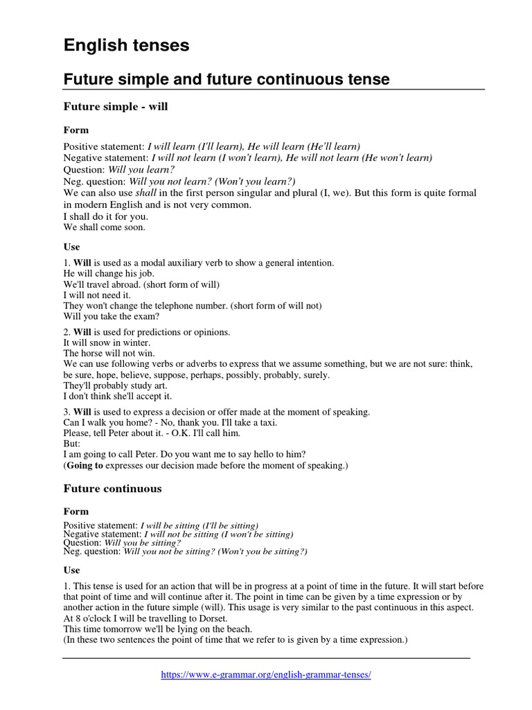 Future Simple Continuous PDF | PDF | Grammatical Tense | Grammar