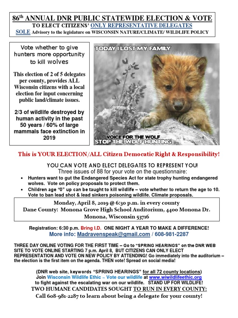86 Annual DNR Public Statewide Election & Vote: Wolves | PDF