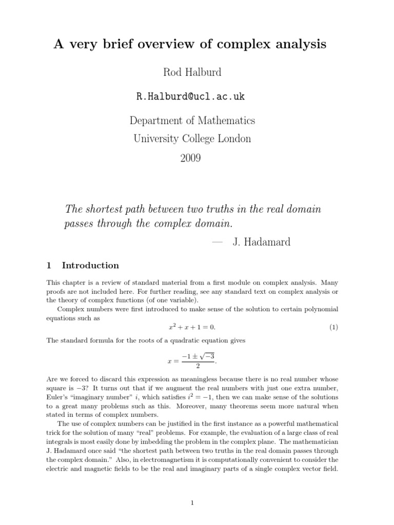 Complex Analysis Overview | PDF | Power Series | Complex Number