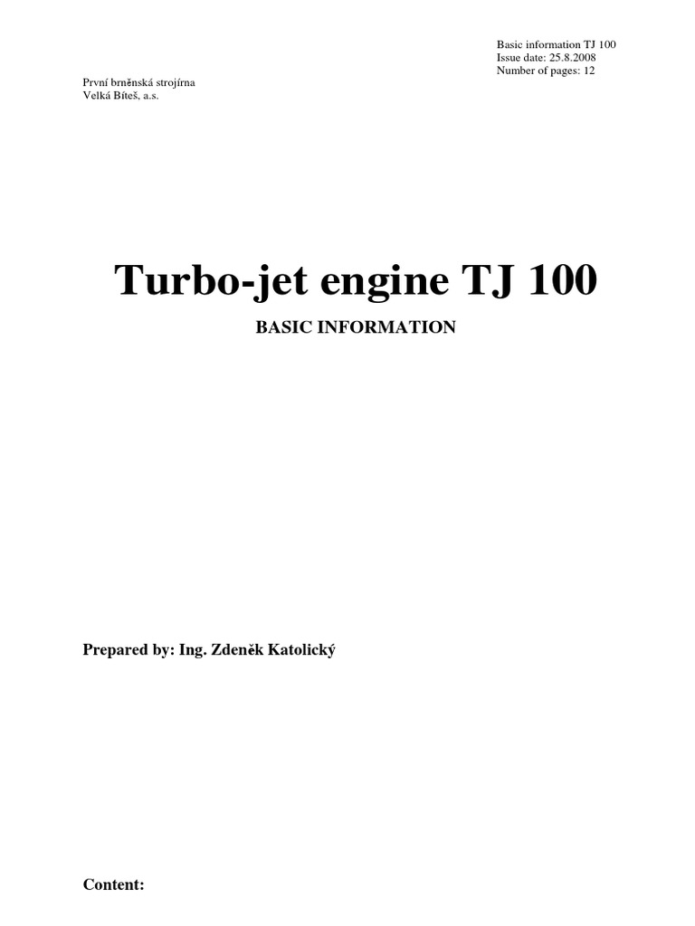 Basic Information TJ100 - AJ Revision 5 | PDF | Jet Engine | Pump