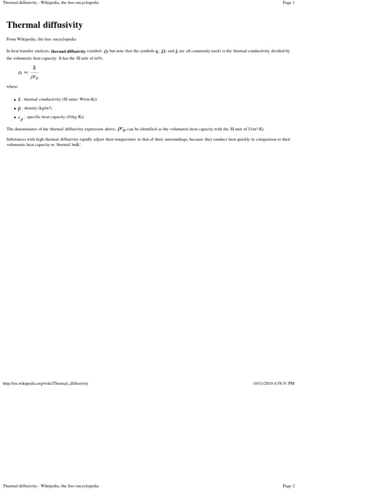 Thermal Diffusivity - Wikipedia, The Free Encyclopedia | PDF | Silicon ...