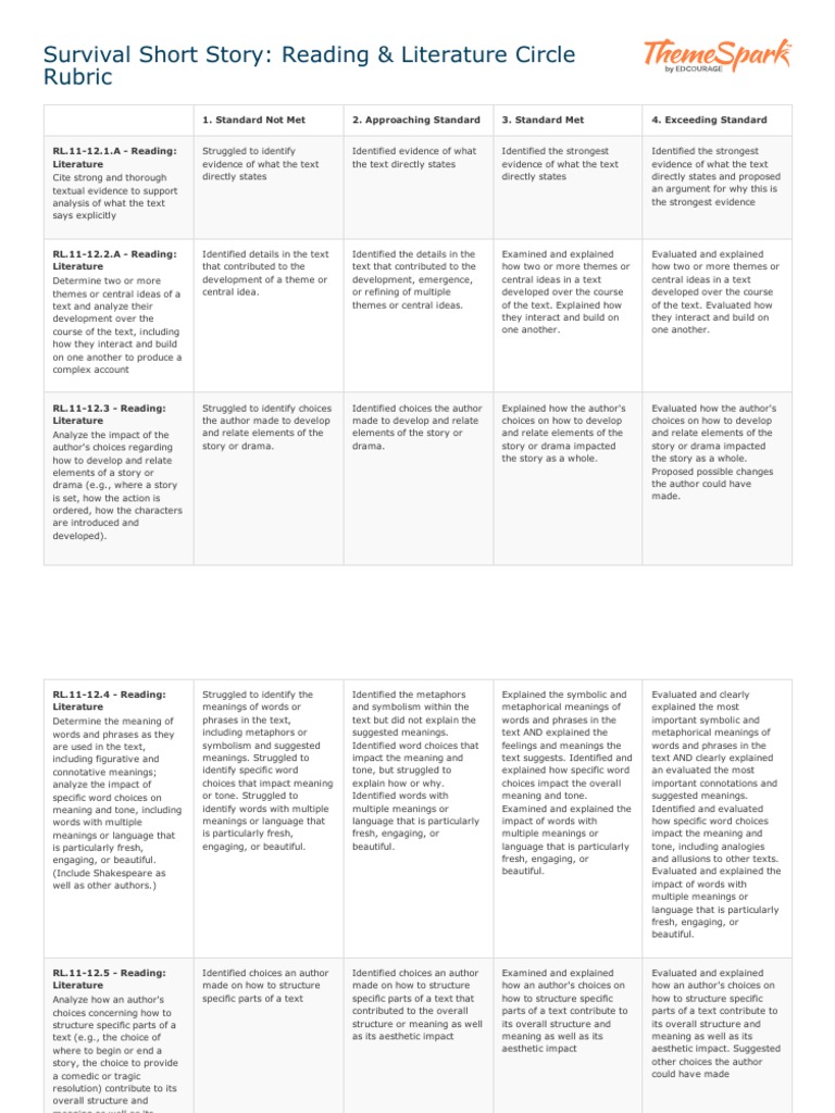 Survival Short Story - Reading Literature Circle Rubric | PDF | Word ...