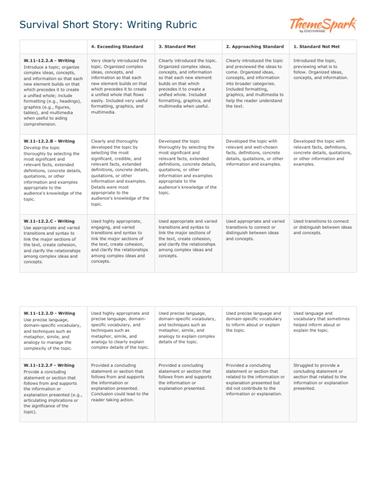 Survival Short Story - Writing Rubric | PDF | Metaphor | Narrative