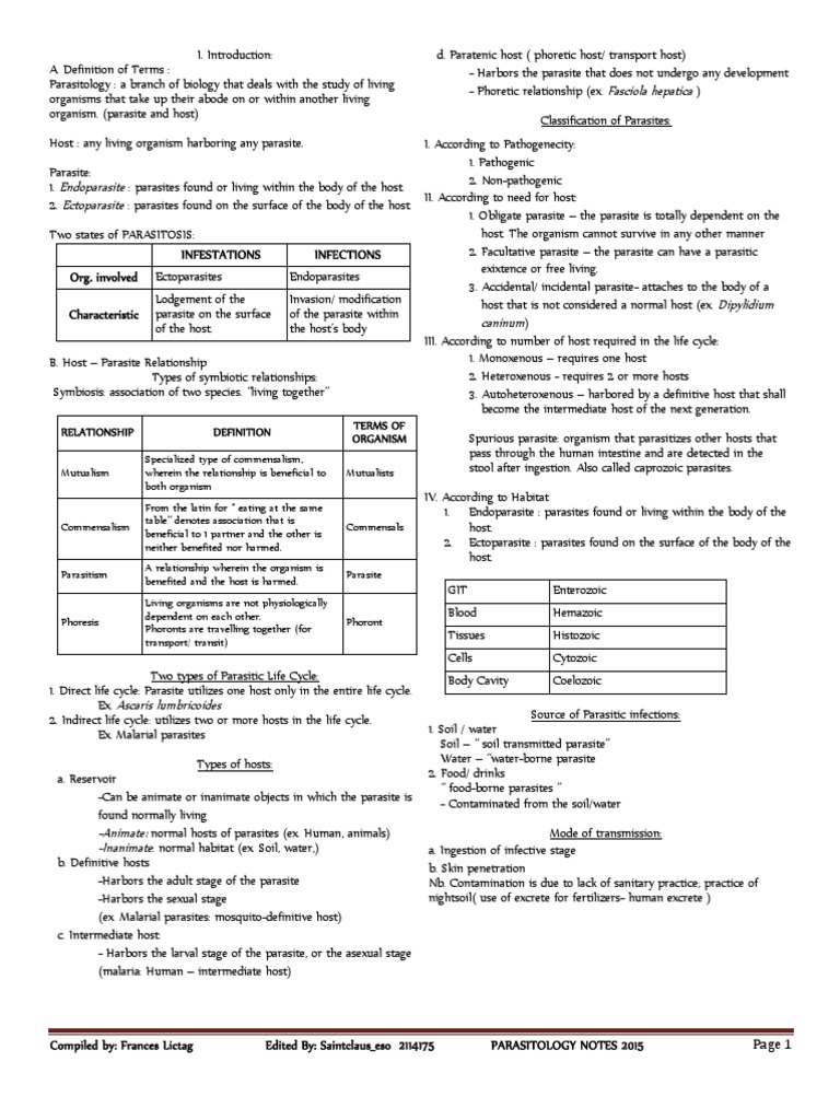 Edited para Notes 2015 1 1 PDF | PDF | Parasitism | Staining