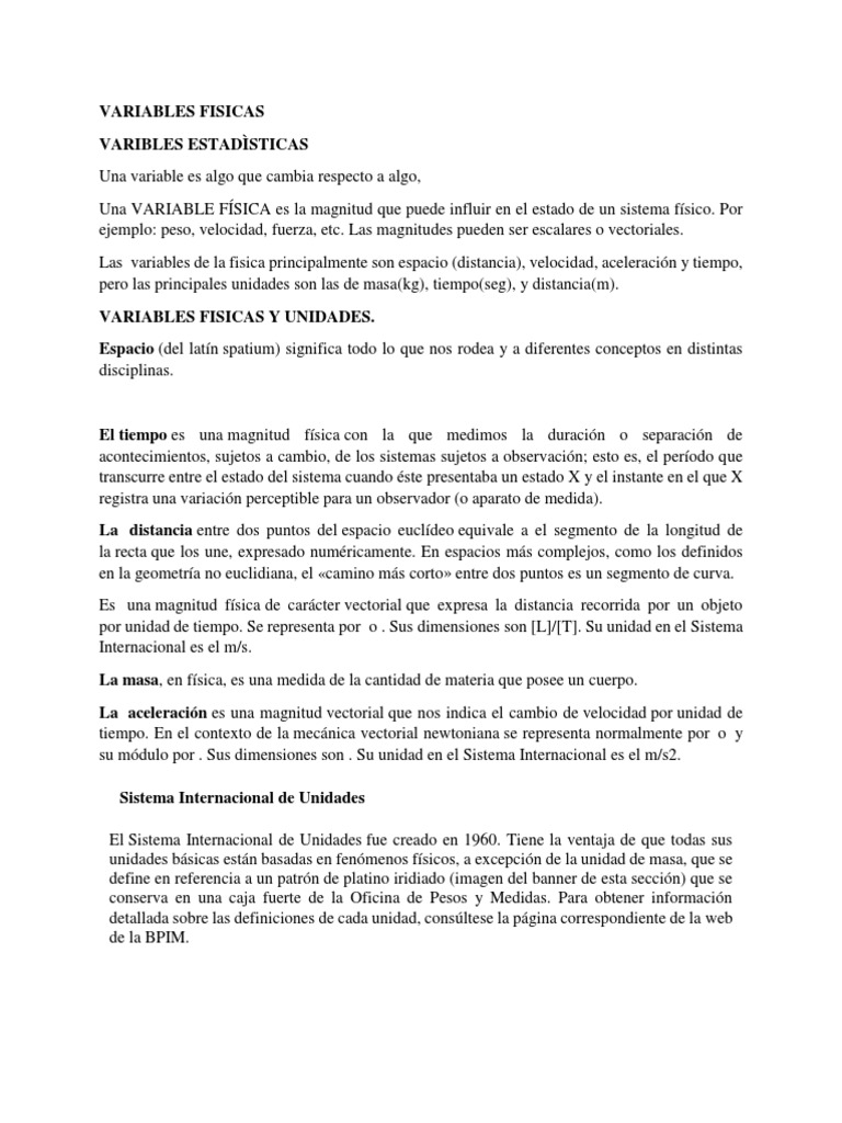 Variables Fisicas | PDF | Sistema Internacional de Unidades | Vector ...
