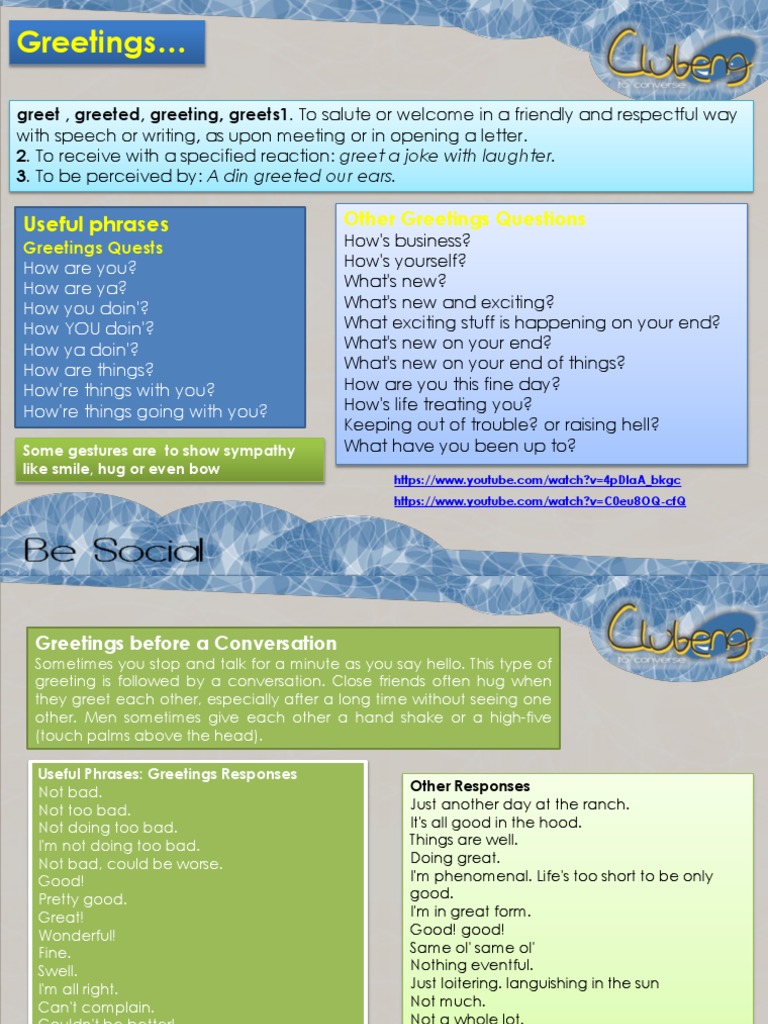 1st Session Greetings and Intros Advance | PDF | Human Communication