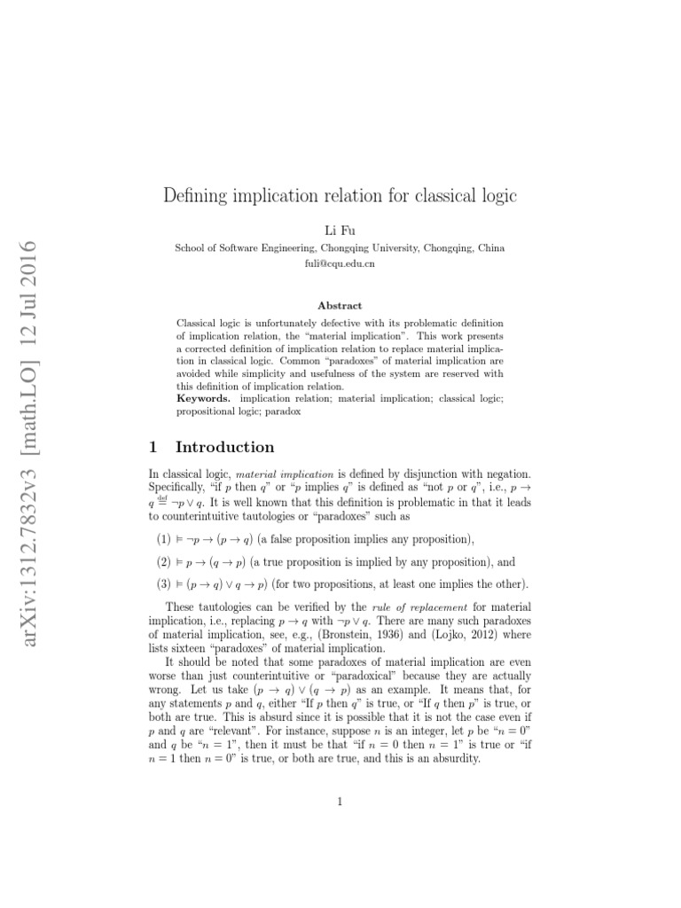 Defining Implication Relation For Classical Logic | PDF ...