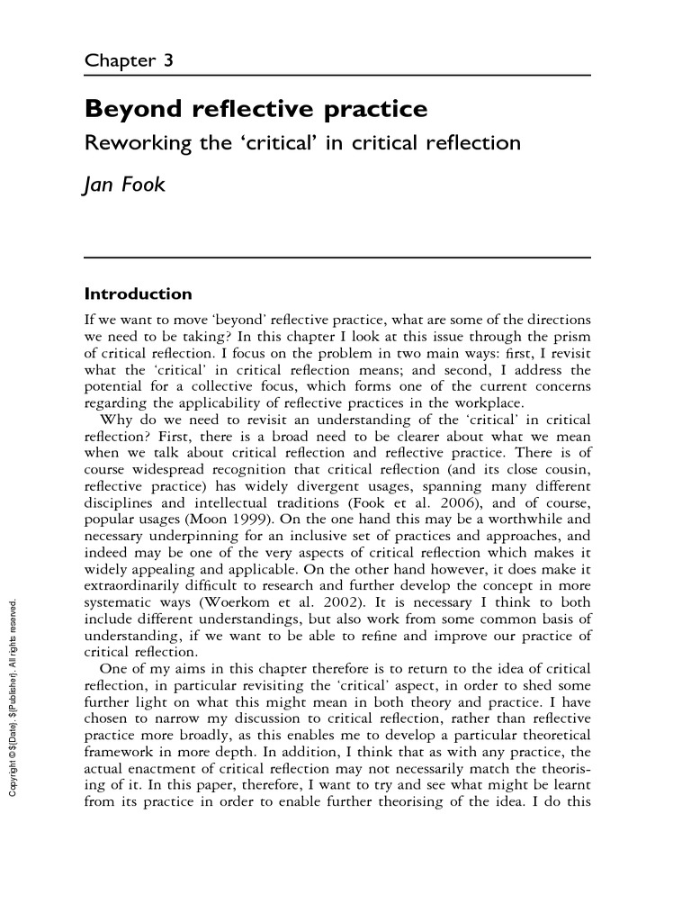 Chapter 3 Beyond Reflective Practice Reworking The Critical' in Critical Reflection. | PDF ...