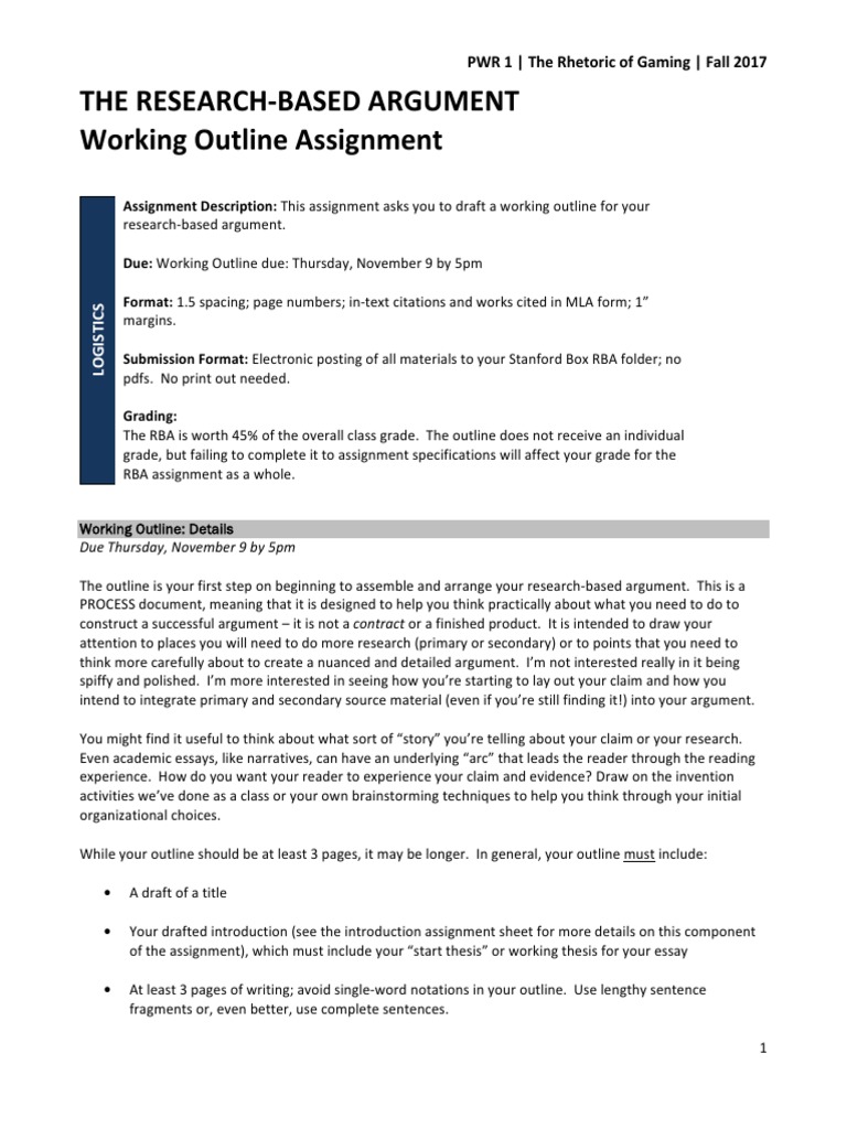 Working Outline for Research Argument | PDF | Essays | Thesis
