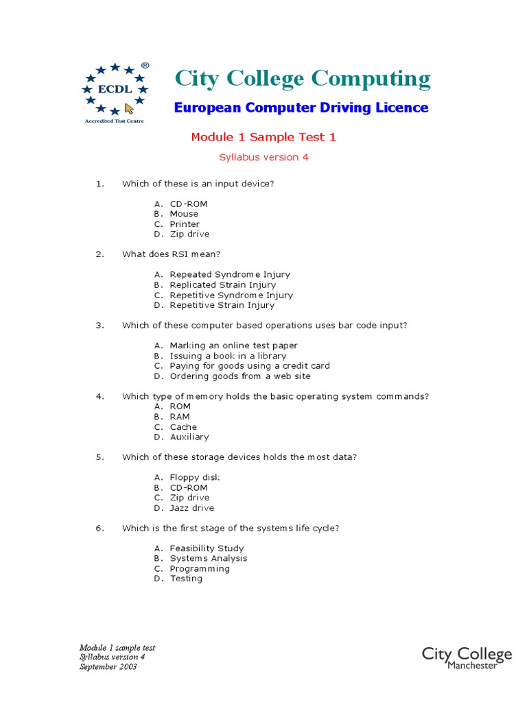 Ecdl Module 1 Test | Download Free PDF | Random Access Memory ...