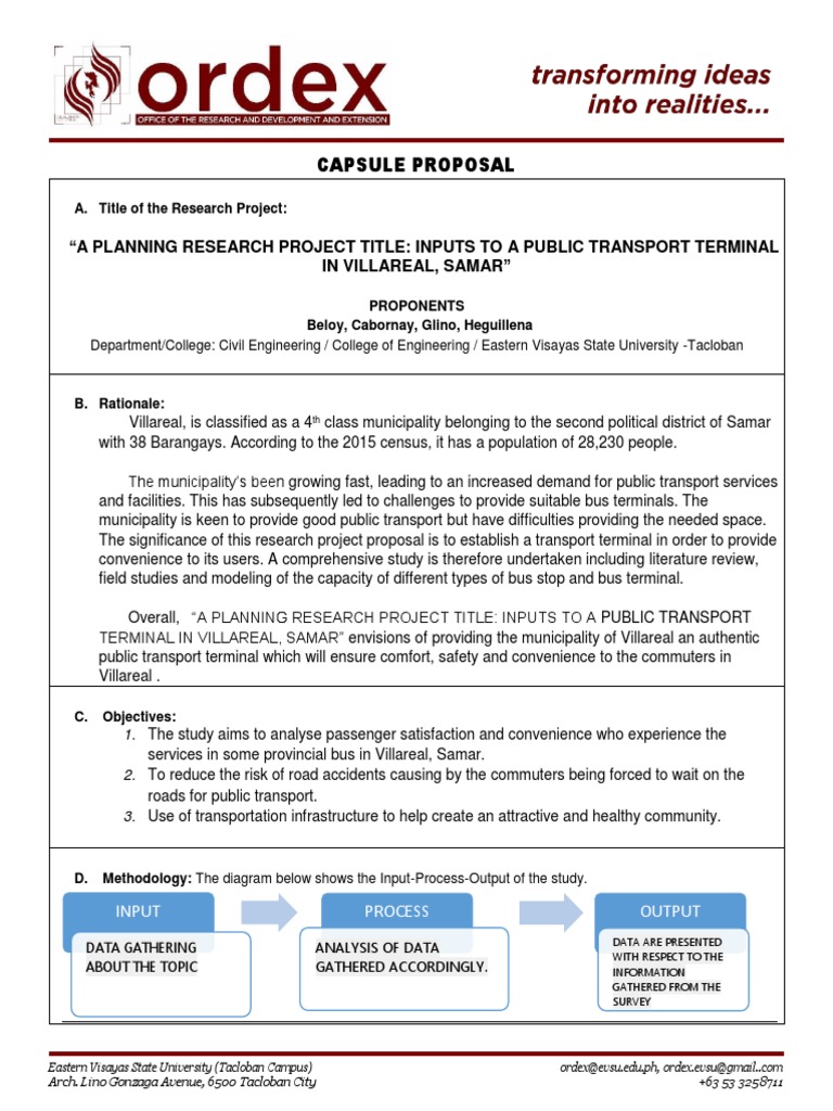 Capsule Proposal: "A Planning Research Project Title: Inputs To A ...