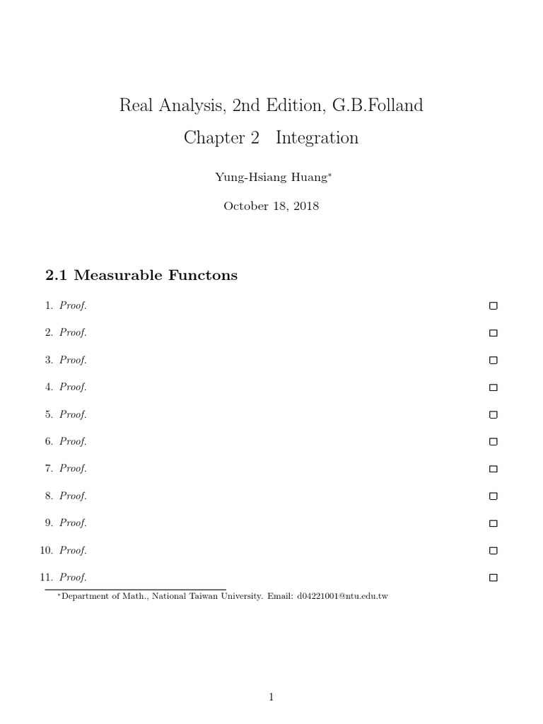Folland Real Analysis Solution Chapter 2 Integration | PDF | Functions And Mappings ...