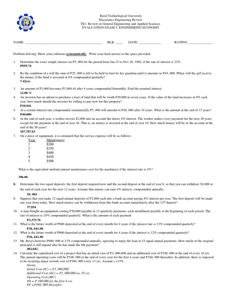 Eval 5 Eco Ans Key | PDF | Interest | Depreciation