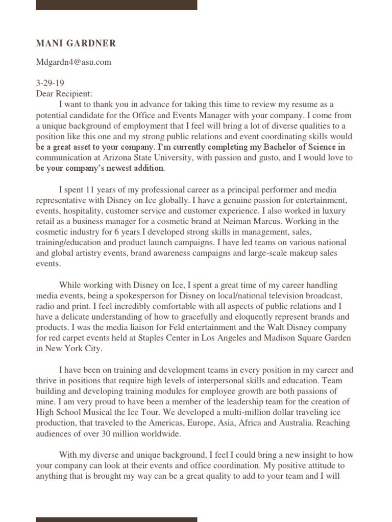 Mani Gardner Cover Letter | PDF | Brand | Communication
