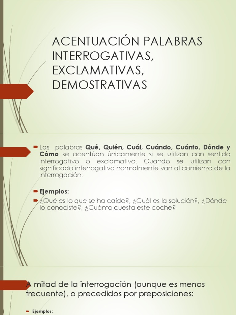Acentuación Palabras Interrogativas o Exclamativas | PDF | Adjetivo ...