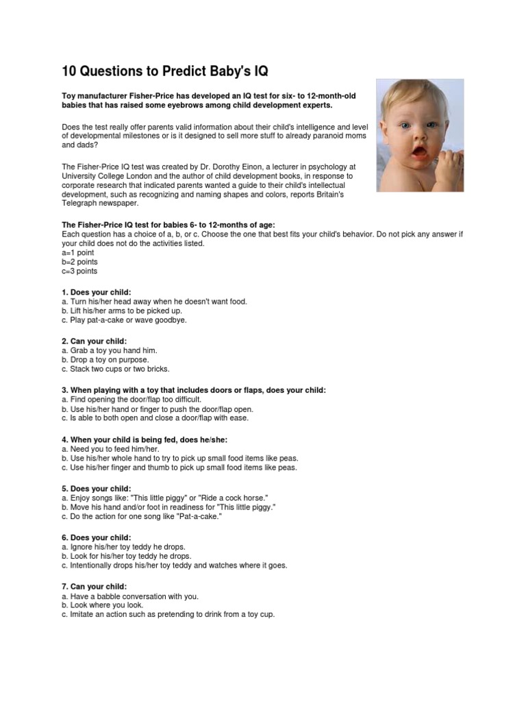 10 Questions To Predict Baby's IQ | PDF | Intelligence Quotient | Child ...