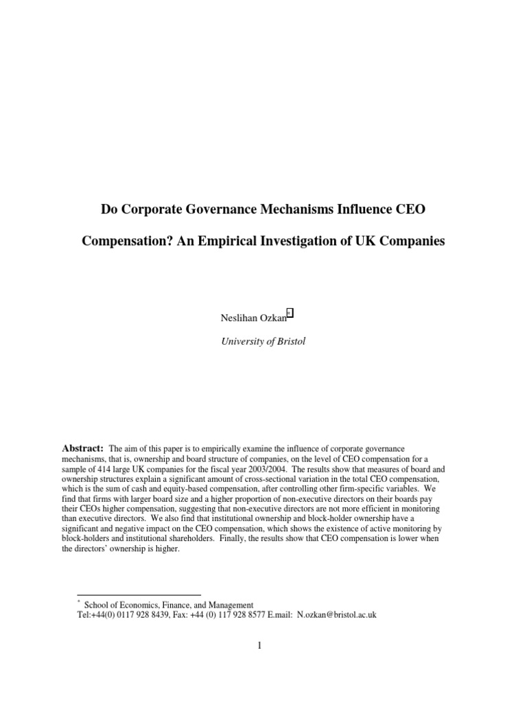 Do Corporate Governance Mechanisms Influence CEO Compensation? An Empirical Investigation of UK ...