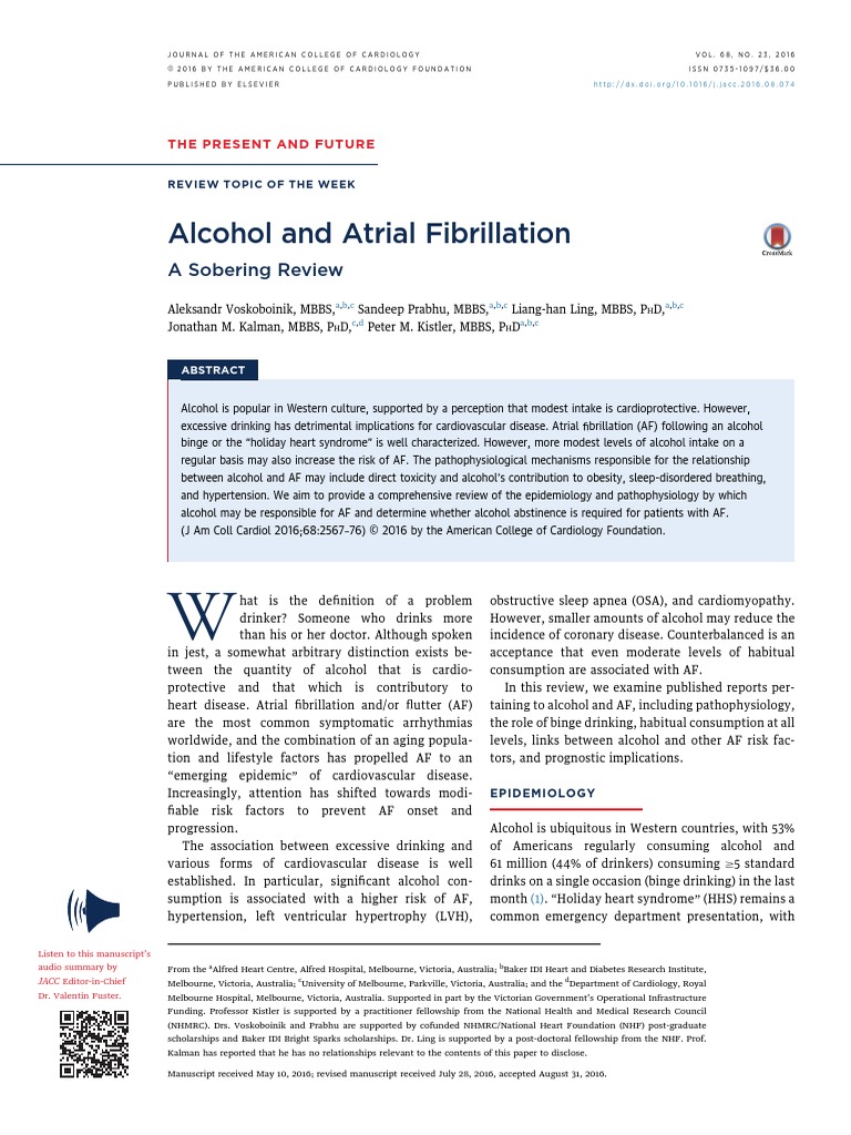 Alcohol and Atrial Fibrillation | PDF | Long Term Effects Of Alcohol ...