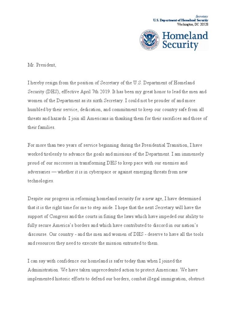 NIelsen Resignation Letter | PDF | United States Department Of Homeland ...