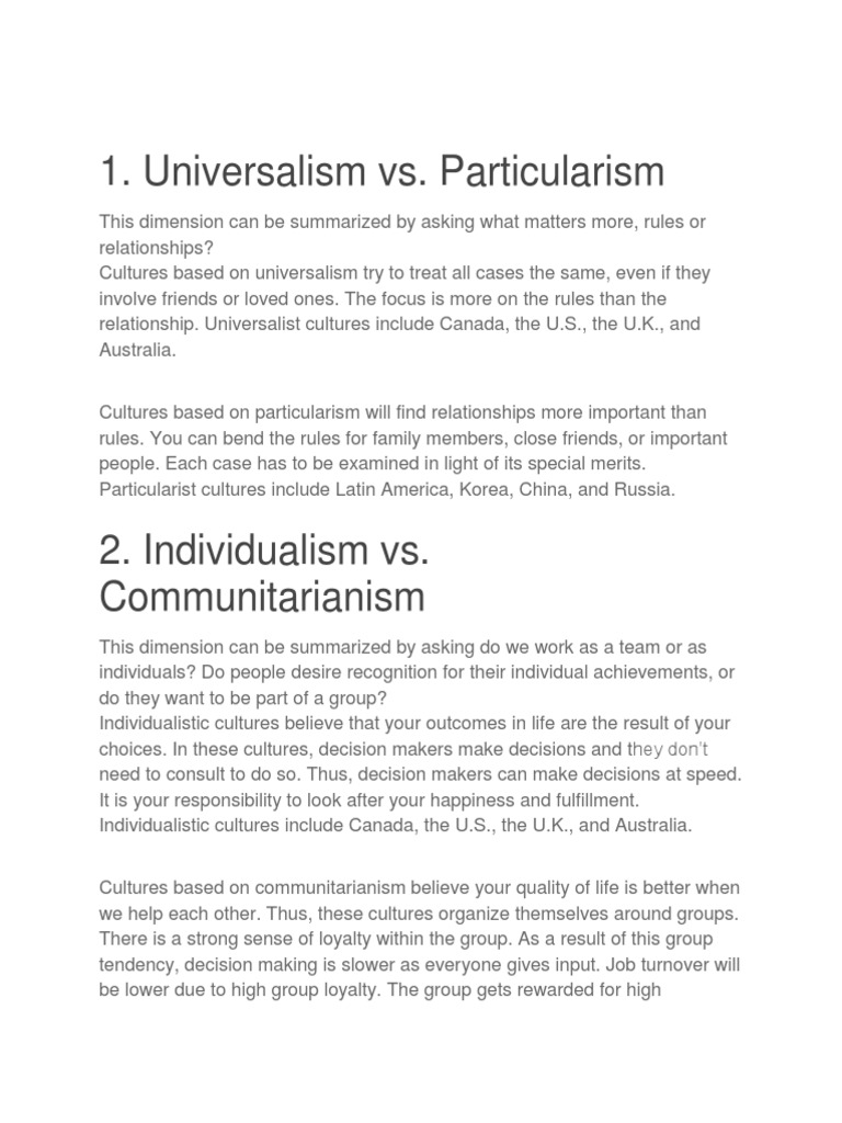 Universalism vs. Particularism | PDF | Organizational Structure ...