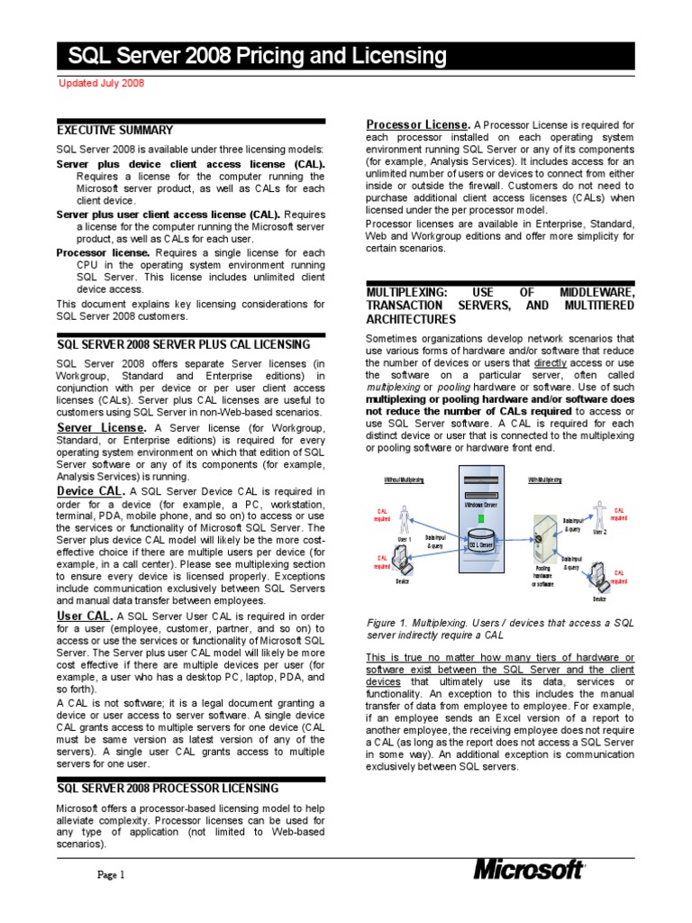 SQL Server 2008 Pricing and Licensing: Executive Summary Processor ...