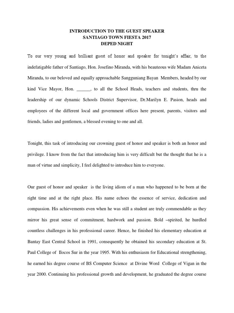 Introduction To The Guest Speaker | PDF