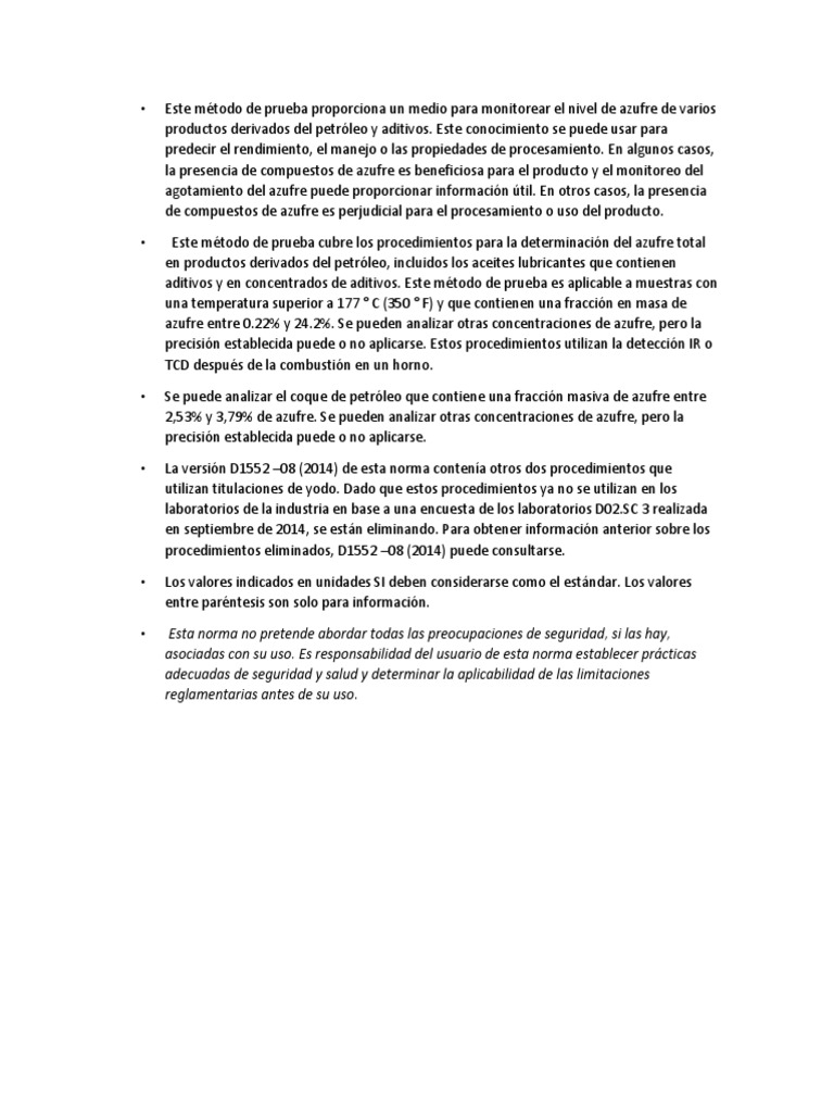 Método ASTM D1552 para Azufre en Petróleo | PDF | Azufre | Petróleo