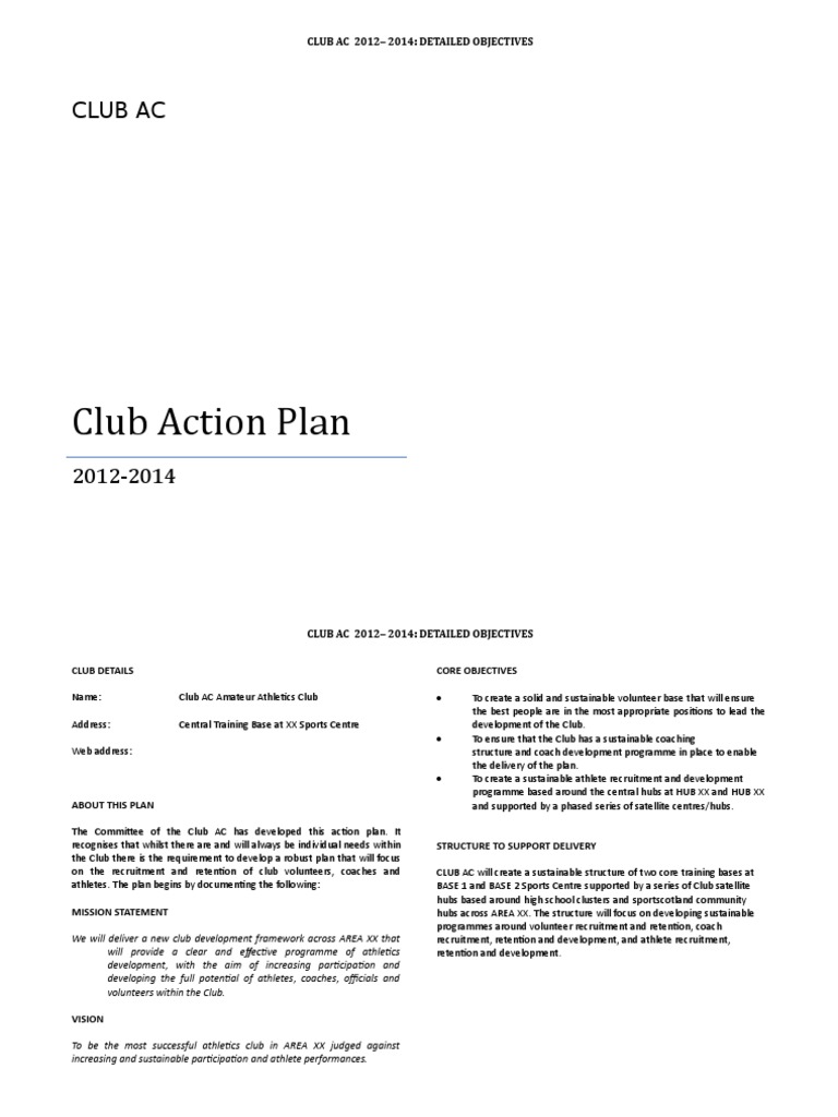 Sample Club Action Plan Medium To Large Club Example | PDF ...