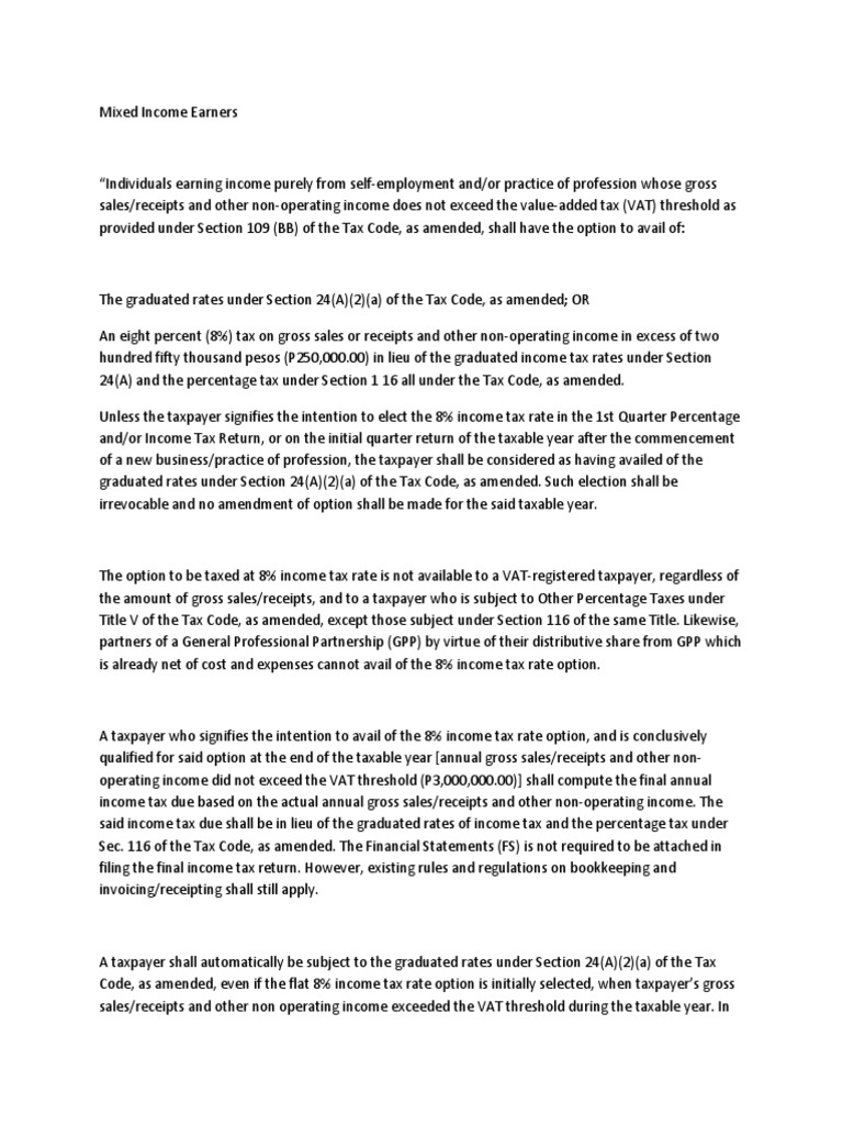 Mixed Income Earners | PDF | Taxation In The United States | Income Tax