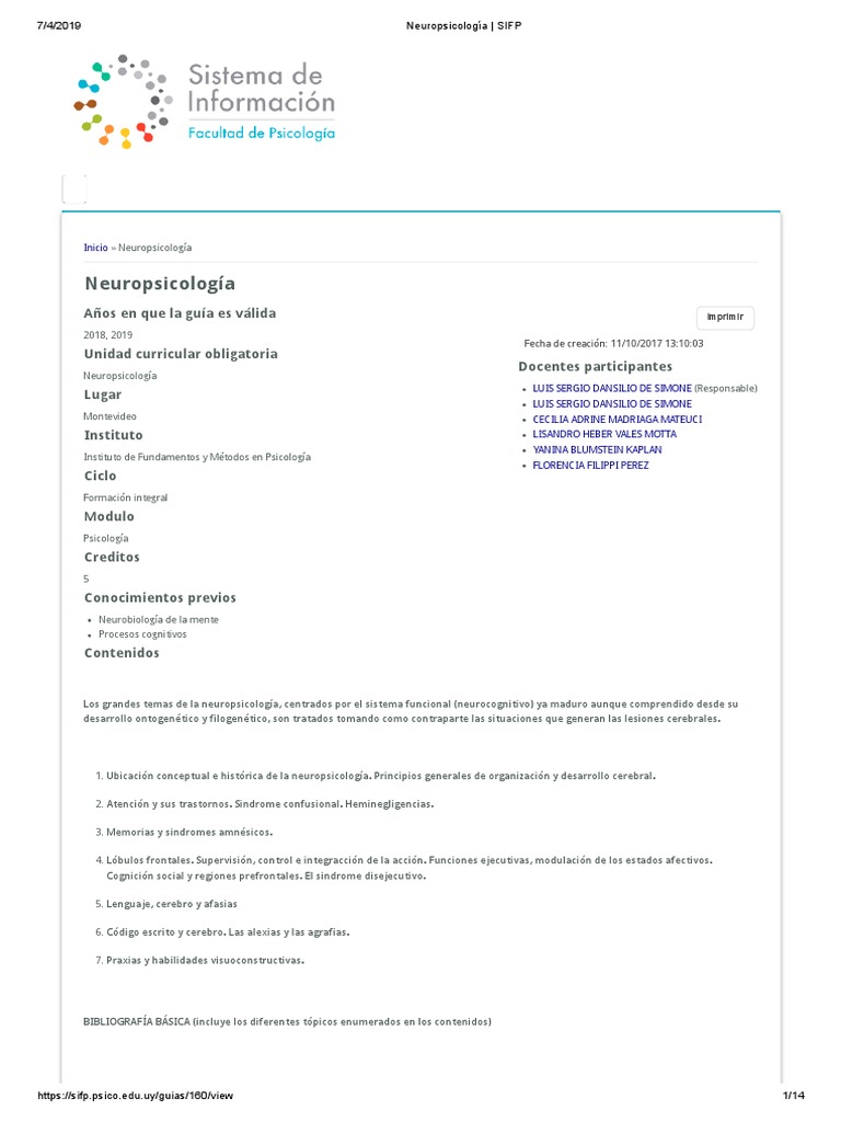 Neuropsicología - SIFP | PDF | Neuropsicología | Lóbulo frontal